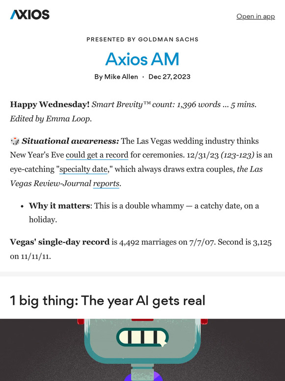 Axios: 🦾 Axios AM: AI gets real | Milled