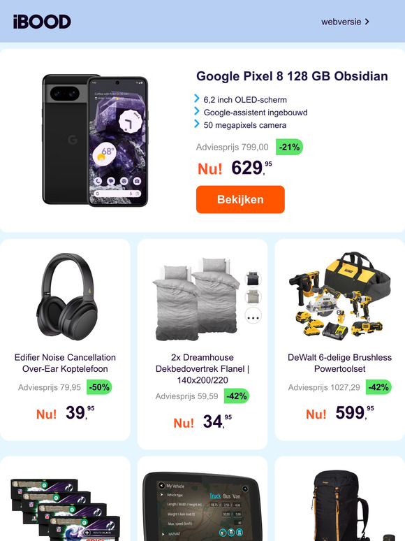 iBOOD: Google Pixel 8 128 GB Obsidian -21% | Edifier Noise Cancellation ...