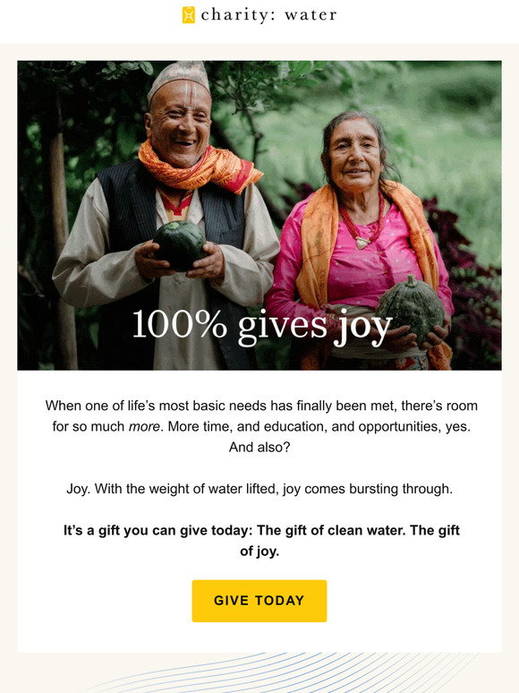 Charity: Water: Step 1: Open this email to smile. | Milled