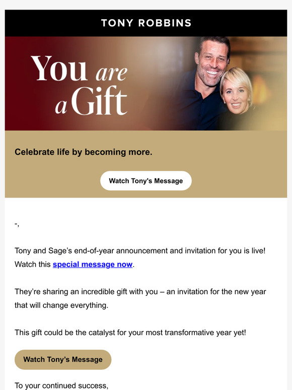 Tony Robbins: Live soon: Tony & Sage's exclusive holiday message! | Milled
