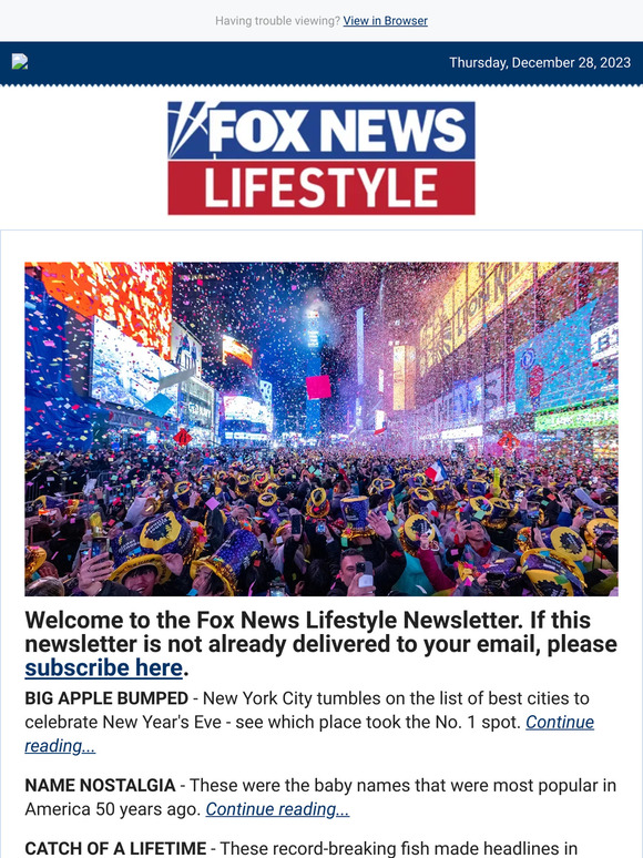 Fox News: NYC tumbles on list of best NYE cities, plus the trendiest baby names in America 50 ...