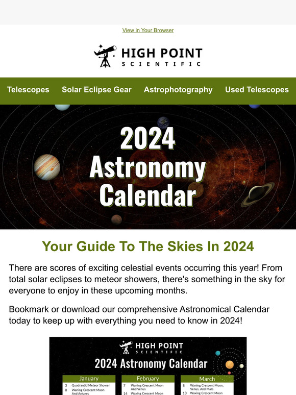 High Point Scientific: Your 2024 Astronomy Calendar Is Here 🌌 | Milled