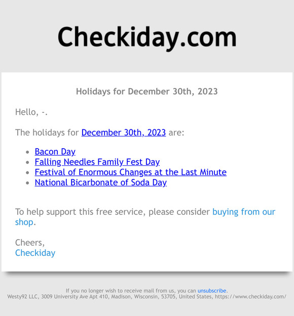 Checkiday: Holidays for December 30th, 2023! 📅🎉 | Milled