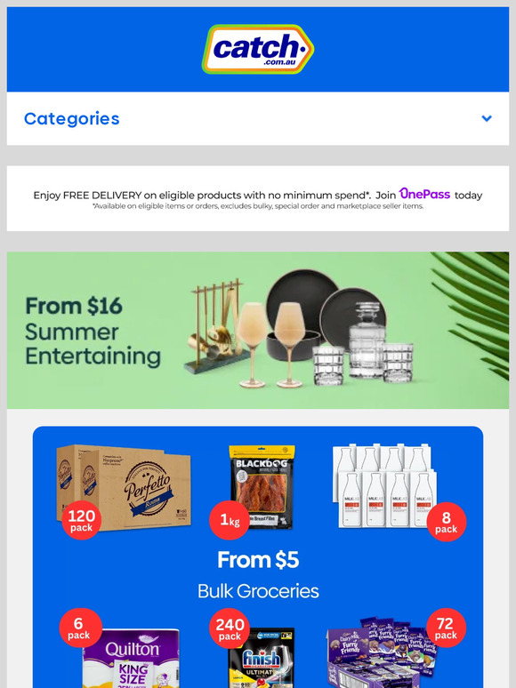 Catch.com.au: 🛒 BULK Groceries From $5: Cadbury, Finish & more | Milled