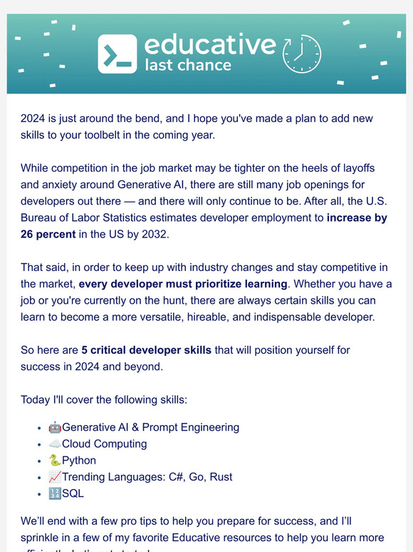 Educative: Top 5 developer skills to know in 2024 | Milled