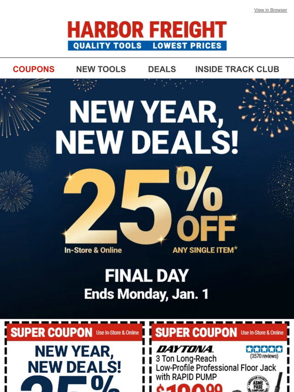 Harbor Freight Happy New Year Start 2024 By Saving 25 Off One Item