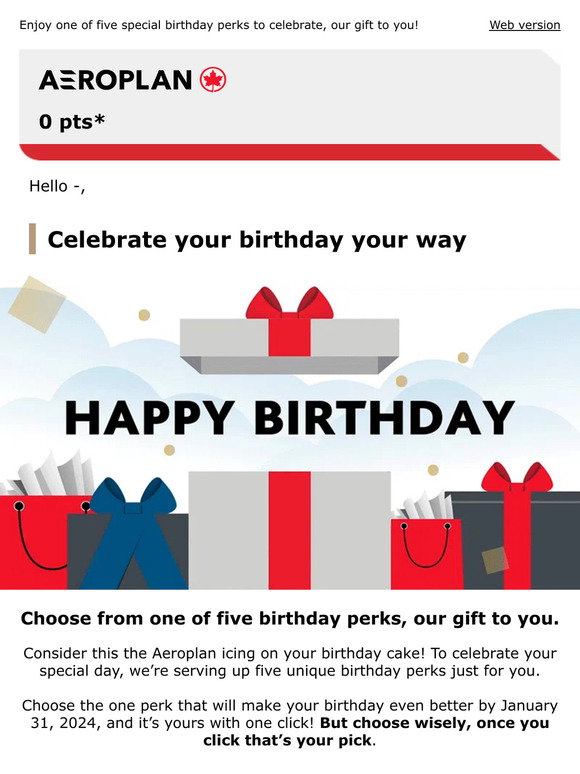 Air Canada: Happy birthday —, from Aeroplan 🎉 | Milled