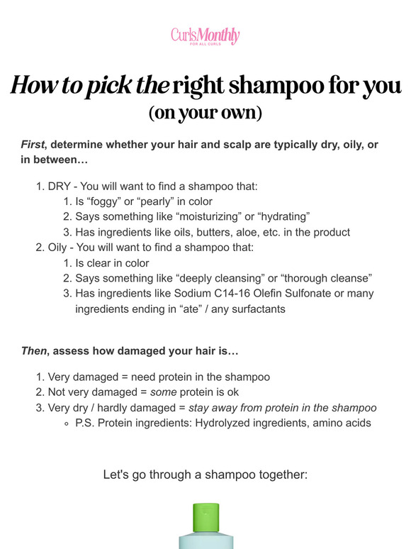 Curls Monthly: HOW TO pick the right shampoo for you | Milled