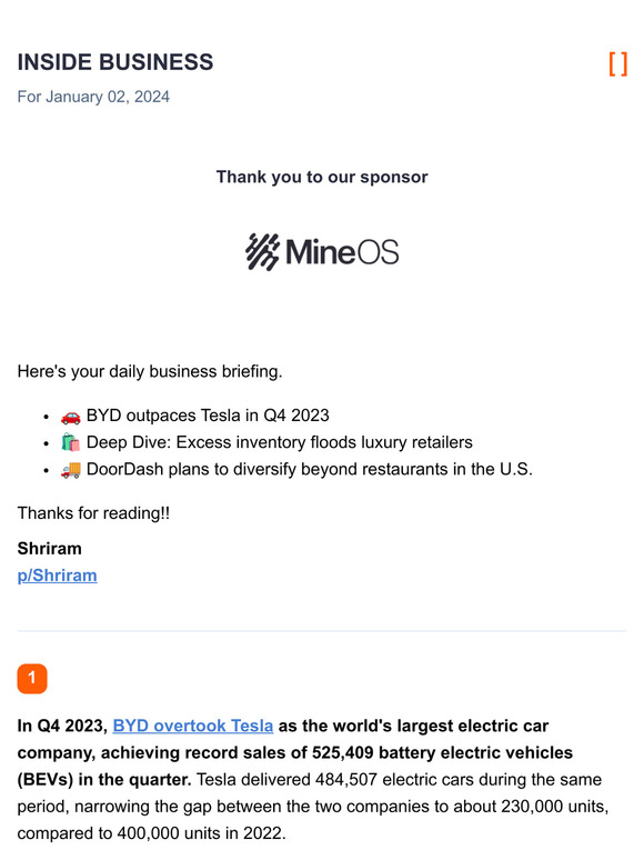 Inside: BYD outpaces Tesla in Q4 2023 / Deep Dive: Excess inventory ...