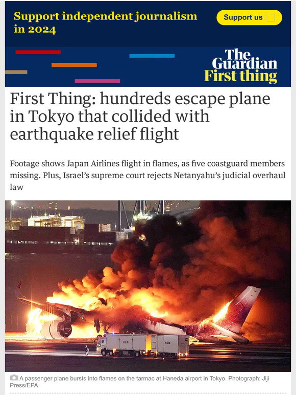The Guardian: First Thing: hundreds escape plane in Tokyo that collided ...