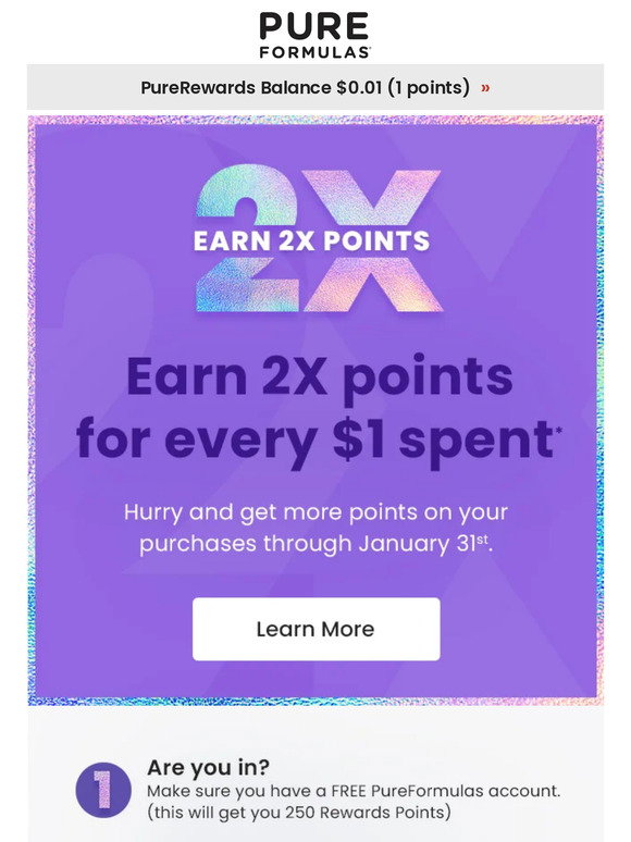 PureFormulas: Earn 2X points for every $1 spent | Milled