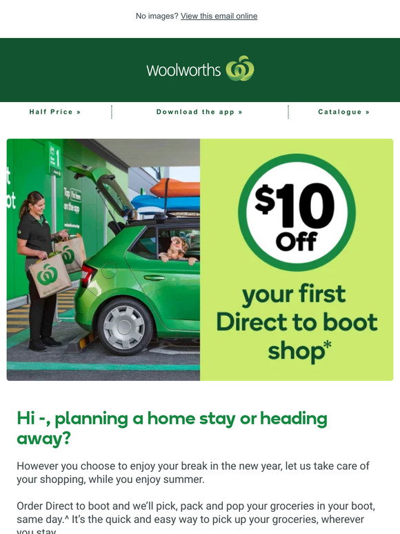 Woolworths: —, save $10 on your first Direct to boot shop | Milled