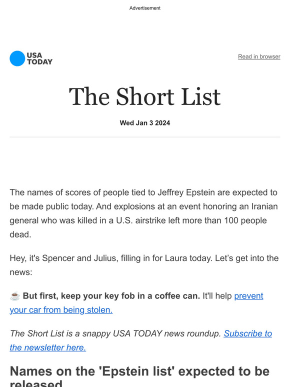 USA TODAY: The 'Epstein list' to be revealed | Milled