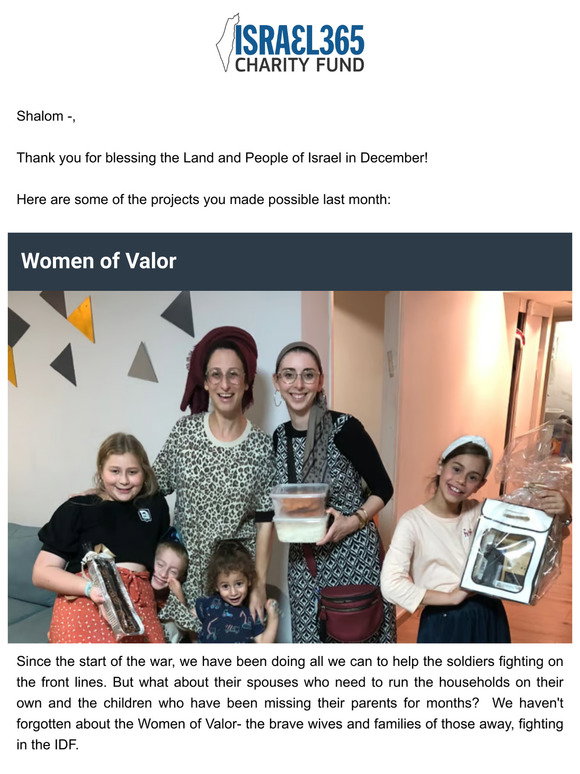 Israel365: Your Israel365 Charity Update - December 2023 | Milled