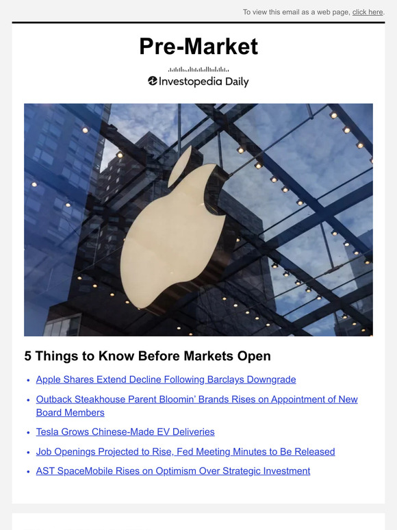 Investopedia: Apple Shares Extend Decline Following Barclays Downgrade | Milled