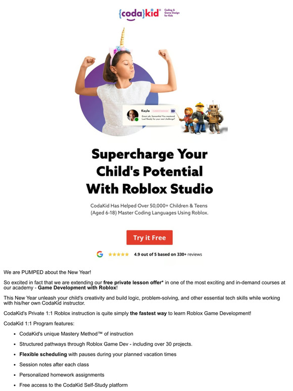CodaKid: 🎉 Get a FREE Private Class in Roblox Game Development | Milled