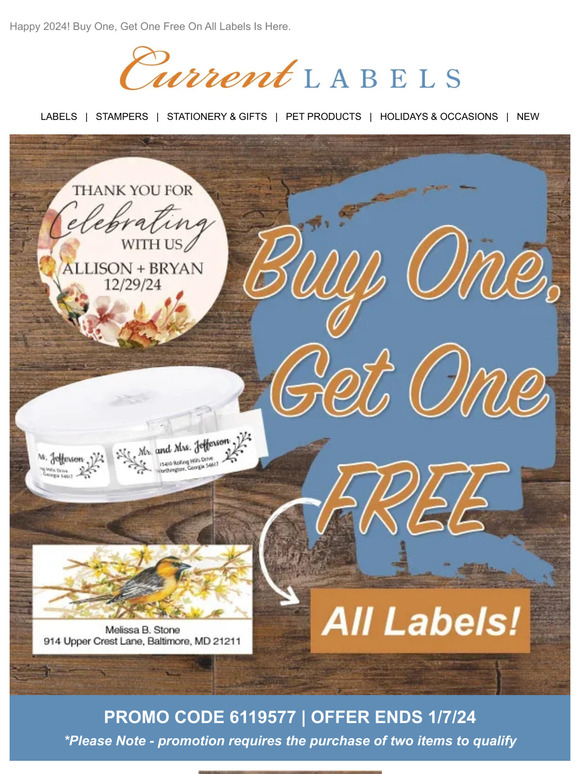 Current Labels: Restock your labels for 2024 BOGO FREE | Milled