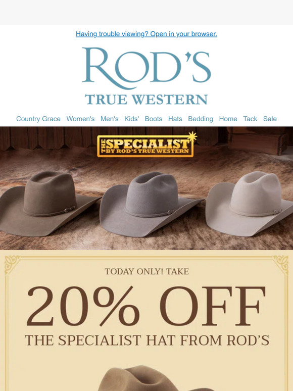Rod's Western Palace: Get 20% OFF our Specialist Hats Exclusively at ...