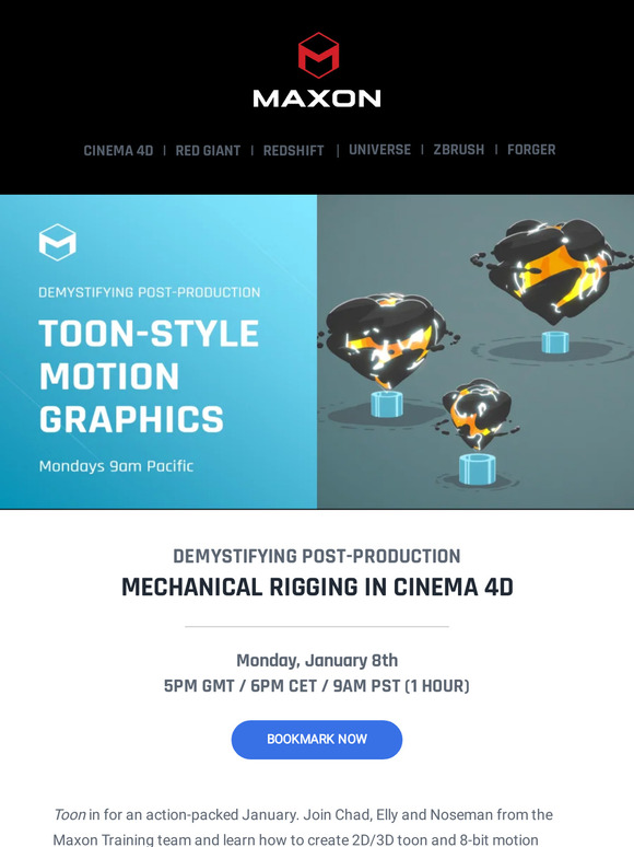 Maxon: FREE TRAINING | Mondays in January – Toon Style Motion Graphics ...