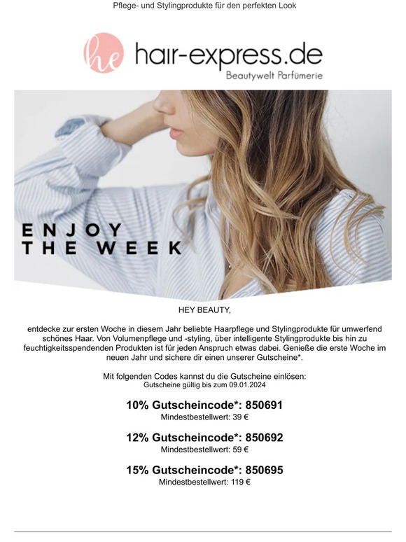 Hair-Express: 15%-Gutschein* zur ersten Shopping-Woche 2024 | Milled