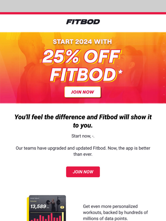 Fitbod: Come back to Fitbod for 25% OFF in 2024! | Milled