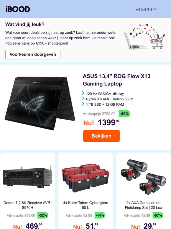 iBOOD: ASUS 13,4" ROG Flow X13 Gaming Laptop -50% | Denon 7.2 8K ...