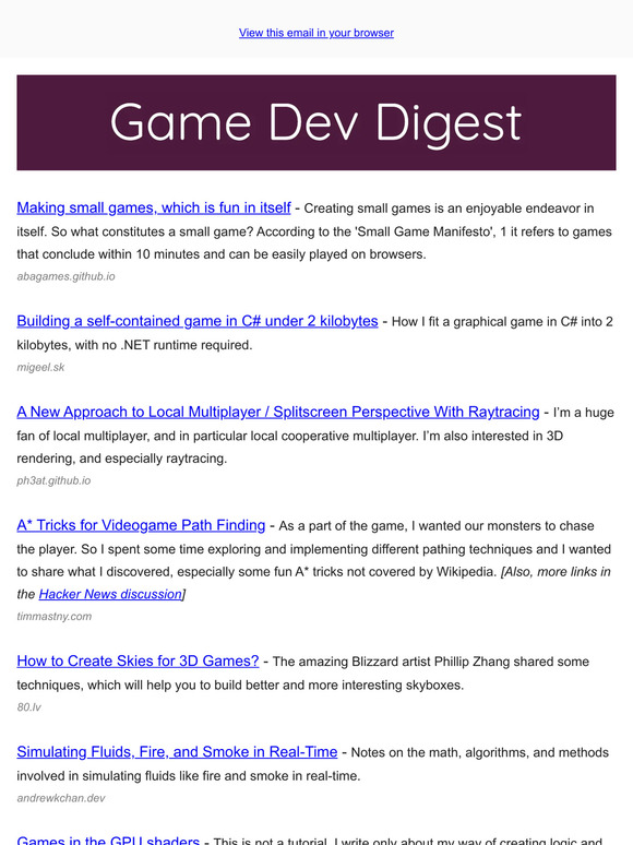Game Dev Digest: Issue #217 - Small Games, Coding Patterns, AI, Fluid Sims and more | Milled