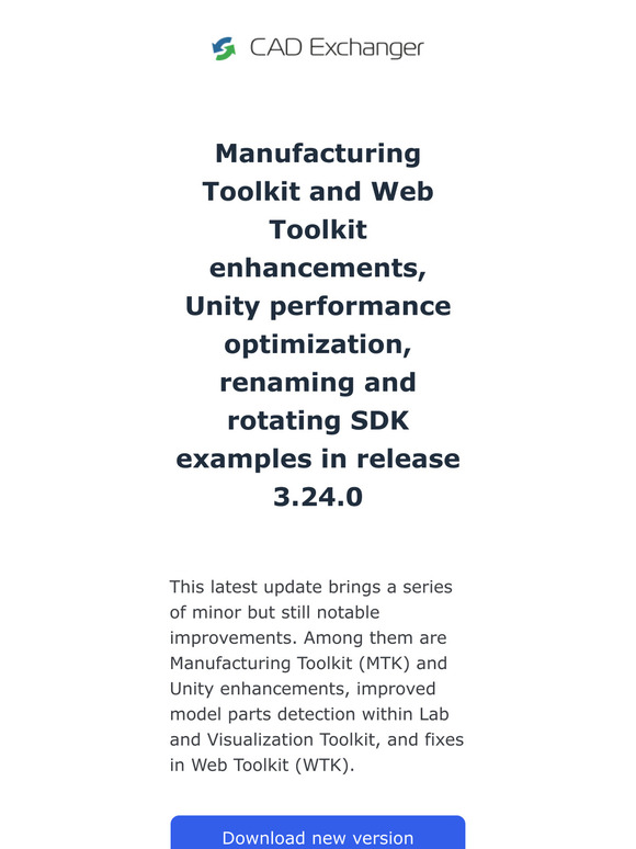 CADEX: Manufacturing Toolkit and Web Toolkit enhancements, Unity ...