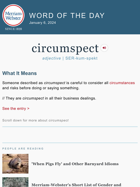 Merriam-Webster: Circumspect - plus, 'When Pigs Fly' and Other Barnyard ...