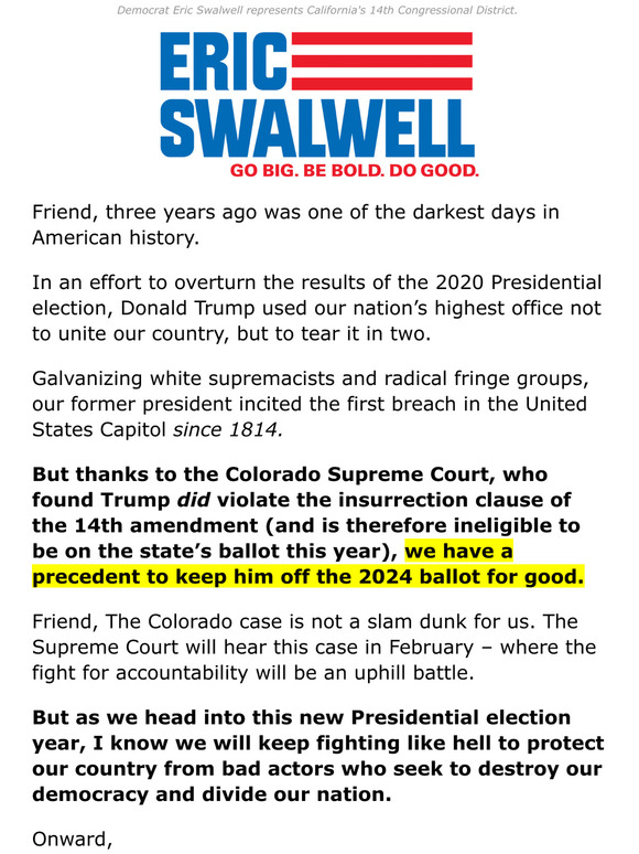 Eric Swalwell 2020: 3 years later and we’re still fighting for ...
