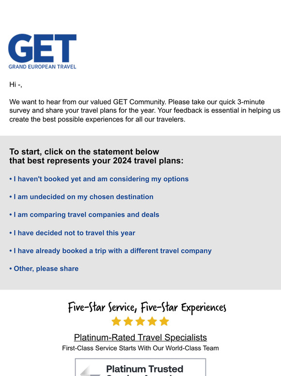 Grand European Travel: Tell us about your 2024 vacation plans | Milled