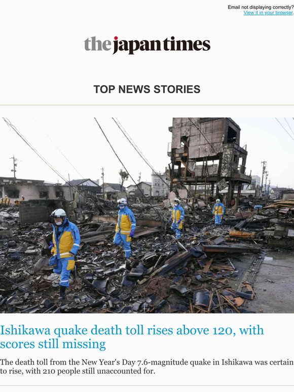 The Japan Times: Today's top news: Ishikawa quake death toll rises ...