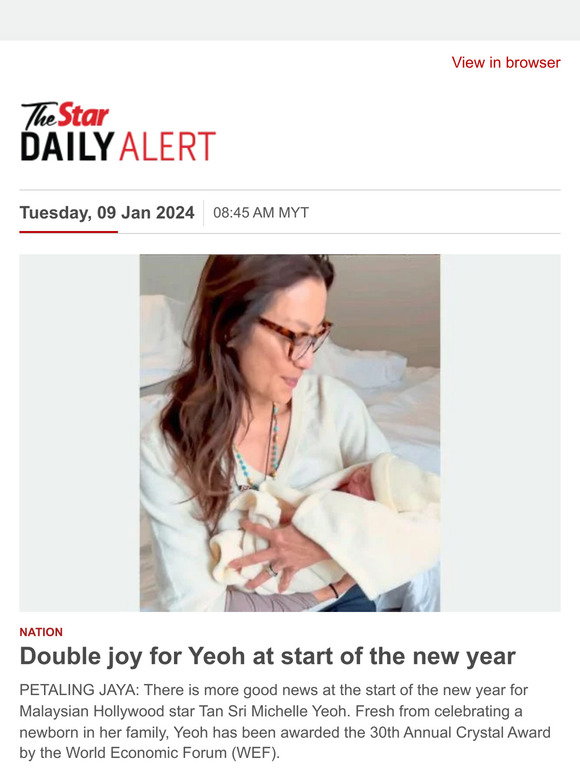 The Star: Double joy for Yeoh at start of the new year | PM keeping his ...