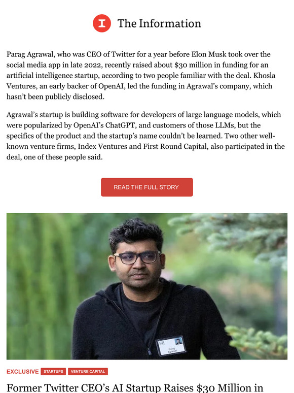 The Information: Exclusive: Former Twitter CEO’s AI Startup Raises $30 ...