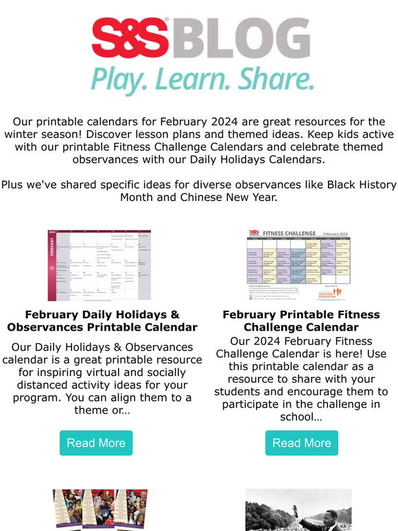 S&S Worldwide: February Printable Calendars & Upcoming Observances | Milled