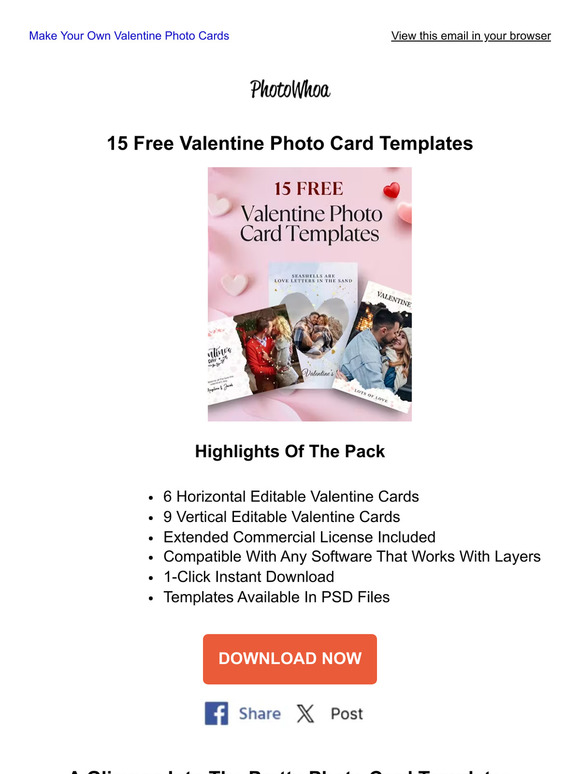 photowhoa: [Freebie] 15 Valentine Photo Card Templates ️ | Milled
