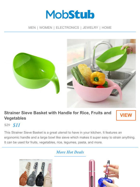 MobStub: Strainer Sieve Basket with Handle for Rice, Fruits and ...