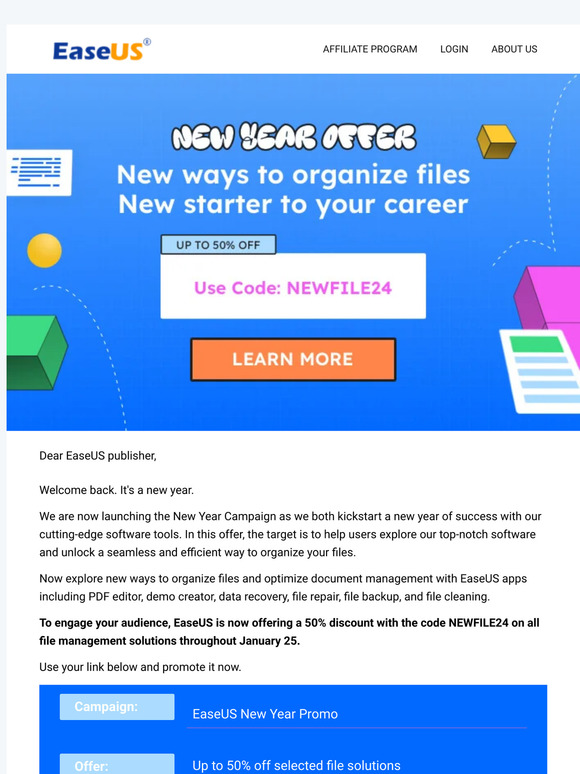 EaseUS: EaseUS New Year Campaign: Organize Files with Up to 50% OFF Apps | Milled