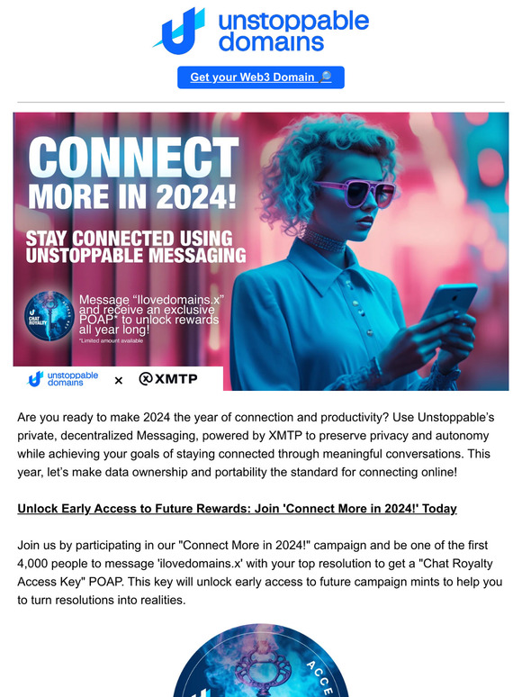 Unstoppable Domains: 🚀 Connect More in 2024 with Unstoppable Messaging, Your Early Access POAP ...
