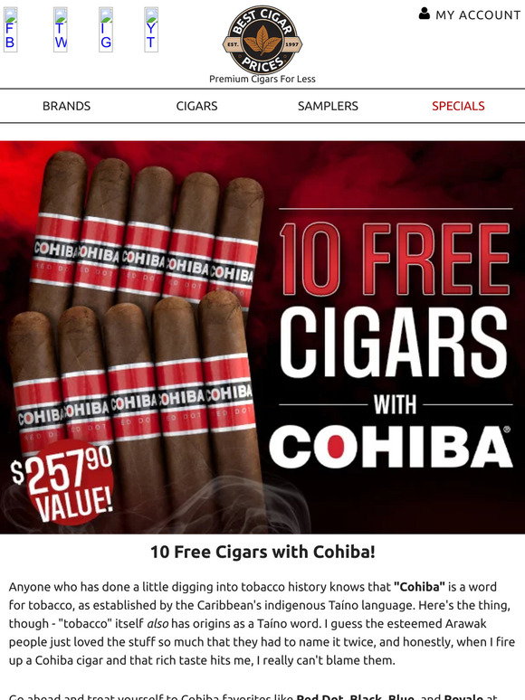 Best Cigar Prices: 👏 10 Free Cigars with Cohiba 👏 | Milled