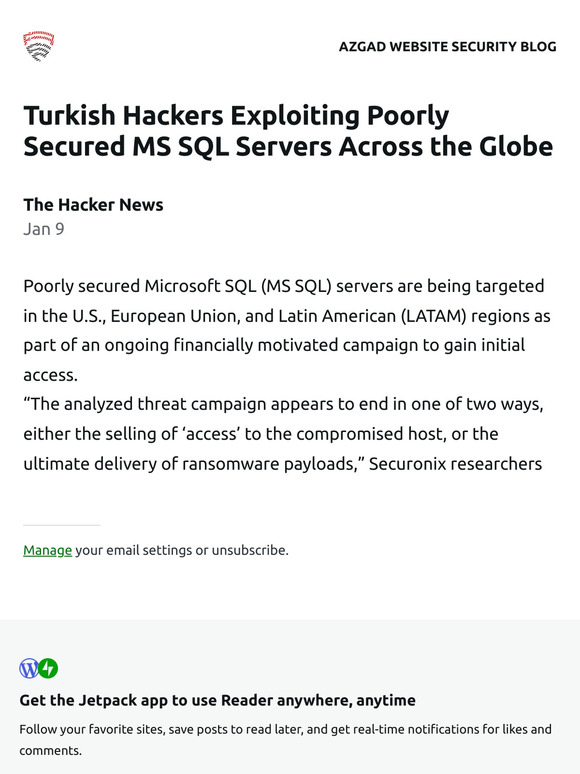 AZGAD Security: Turkish Hackers Exploiting Poorly Secured MS SQL Servers Across the Globe | Milled
