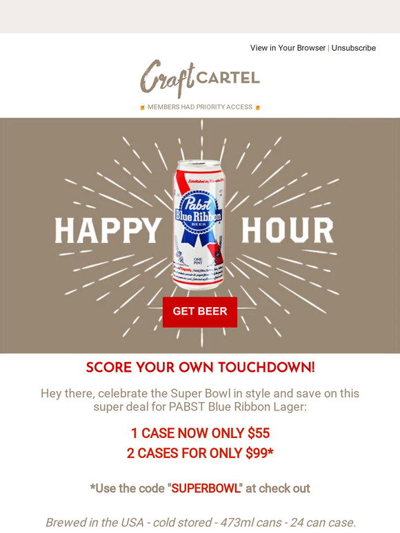 Craft Cartel: 🍻Happy Hour: Case of PABST 473ml cans - NOW ONLY $55! 🏈 ...