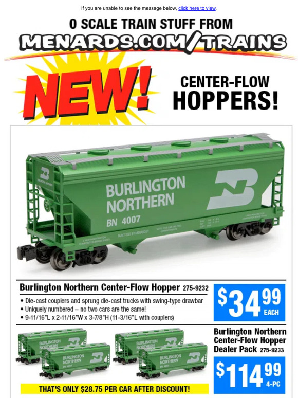 Menards: New! Burlington Northern Hopper! | Milled