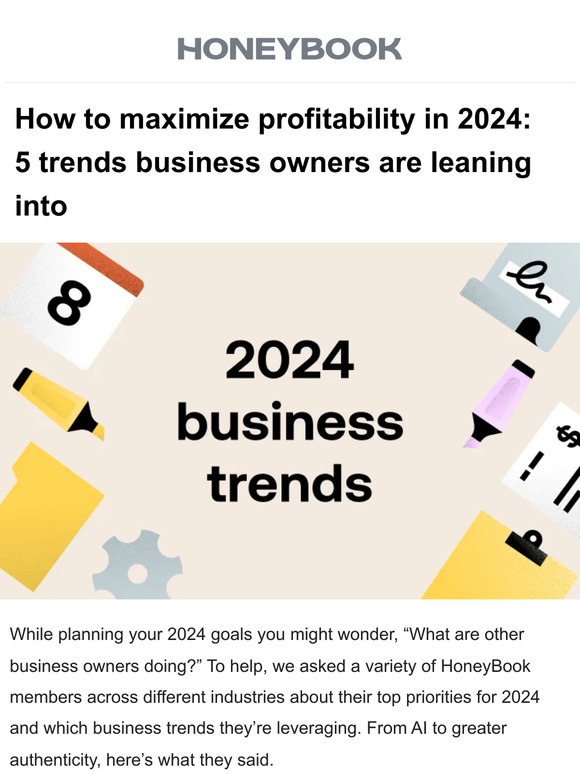 Honeybook: 5 trends business owners are leveraging in 2024 | Milled