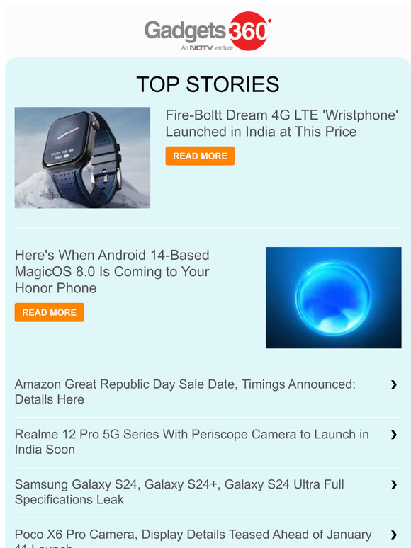 Gadgets 360: Gadgets 360 Newsletter: Fire-Boltt Dream 4G LTE ...