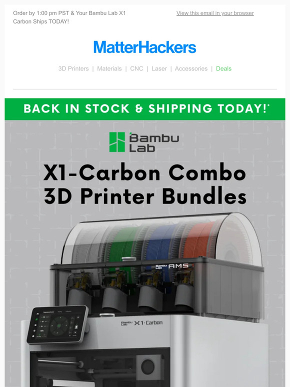 MatterHackers: Back in Stock: Bambu Lab X1 Carbon High-Speed 3D Printer ...