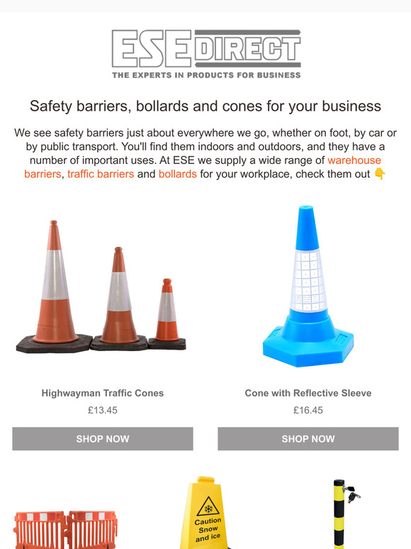 ESE Direct: Safety Barriers, Bollards & Cones | Milled