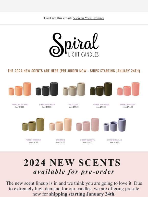 Spiral Light Candles: New 2024 Spiral Light scents are here! | Milled