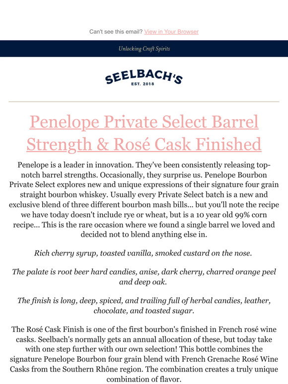 Seelbachs: Penelope Private Select Barrel Strength & Rosé Cask Finished ...