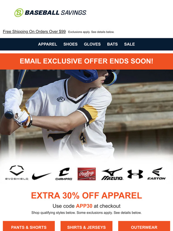 Baseball Savings: Email Only Deal Ends Tomorrow - Extra 30% Off Apparel ...